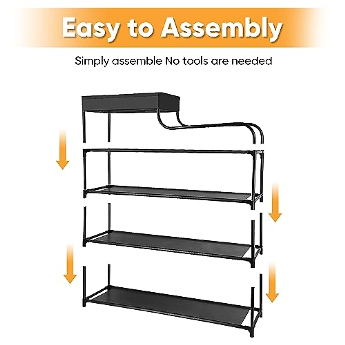 GNQJDC 4-Tier Shoe Rack Metal Shoe Organizer with 4 Fabric Shelves and Top Storage Basket Sturdy Durable Shoe Shelf for Closet Entryway Balcony Bedroom