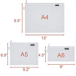 WOLUNSI Zipper Pouch A4 A5 A6 Size Mesh Zipper Bags Clear Zipper Pouch Small Organizer Bag Zipper Folder Bag Cosmetic Bags Travel Storage Bags