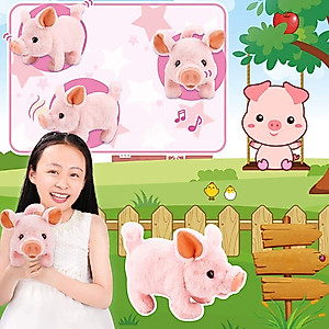 Liberty Imports My Pet Pig, Electronic Plush Piggy Toy Piglet That Walks, Wags Tail, Wiggles Nose, and Makes Oink Sounds for Kids, Boys, Girls