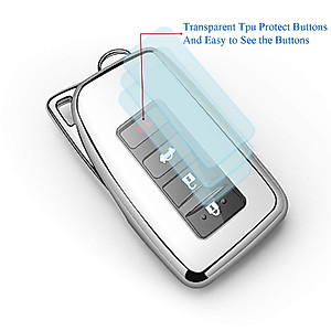 Compatible with Lexus Key Fob Cover with Keychain Soft TPU 360 Degree Protection Key Shell Case for RX ES GS LS NX RS GX LX RC LC Smart Key-Silver