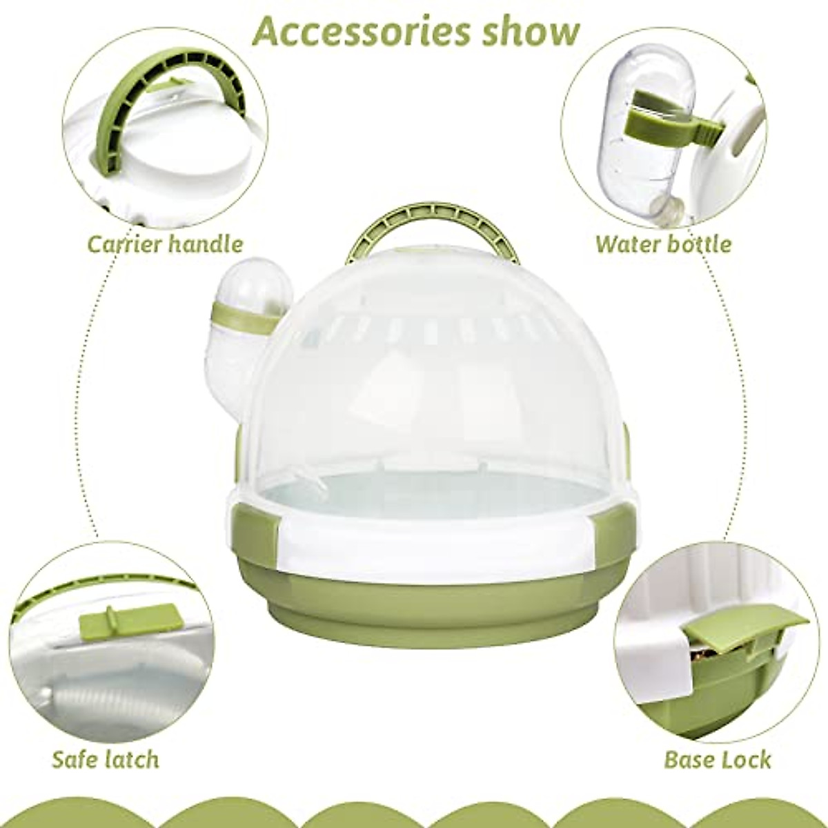 BNOSDM Hamster Carrier Cage Portable Mice Travel Case Plastic Small Animal Carrier Rat Carry Cage with Water Bottle for Dwarf Hamster Mouse Pet Outgoing & Traveling (Moss Green)