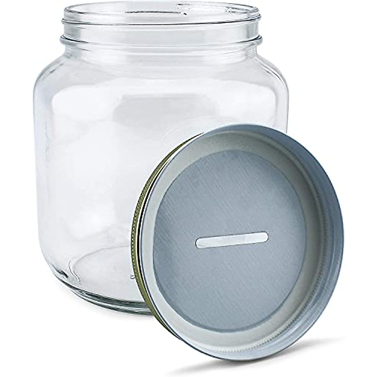 Cornucopia Large Coin Bank Jar; Half Gallon Clear Glass Piggy Bank with Gold Slotted Lid