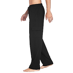 Deyeek Mens Sweat Pants Cargo Sweats for Men Baggy Cargo Sweatpants Open Bottom Gym Joggers Men's Athletic Pants with Pockets Black