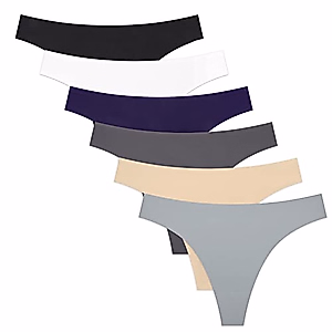 Sunm Boutique 6 Pack Womens Seamless Thongs Underwear Low Rise No Show Thong Panties