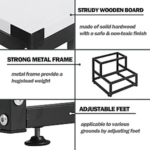 LIANTRAL Step Stool for Adults Kids, 2 Step Stool, Heavy Duty Steel Sturdy Wooden Step Stool Helper, Supports Up to 500lb, Foot Stool, Step Stool for High Bed, Sofa - White