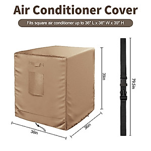 Bstge Air Conditioner Cover for Outside Units, AC Covers for Outside Winter with 2 Straps, Waterproof Windproof Heavy Duty Cover Fit Up to 36x36x39 inchs (Brown)