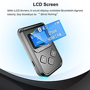Bluetooth Transmitter with LCD Screen, 2-in-1 Bluetooth Audio Transmitter and Receiver Adapter with Built-in Battery, Wireless Audio Receiver with Mic for Handsfree, aptx Low Latency