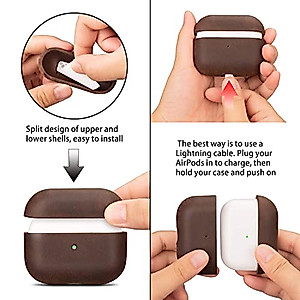 AirPods Pro Leather Case Cover, MAOGOAM Genuine Vintage Oil Wax Crazy Horse Cowhide Leather Case Cover for Airpods Pro 2019, Indiana Jones Style, Handcrafted Fully, The Front LED Visible, Dark Brown