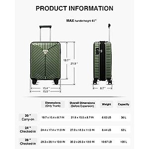 LUGGEX Silver Luggage Sets 3 Piece with Spinner Wheels - Expandable Carry on Suitcase Set of 3 - Travel Lightweight Luggage Sets 3 Piece without USB Port