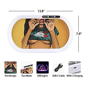 HOKirin Bluetooth Speaker Glow Tray,Led Rolling Light up Tray with Fun Pattern,Switchable 7 Colors of Lights,Rechargeable Illuminated Glow up Tray,Hot Girl,Size 13.8”x7.9”