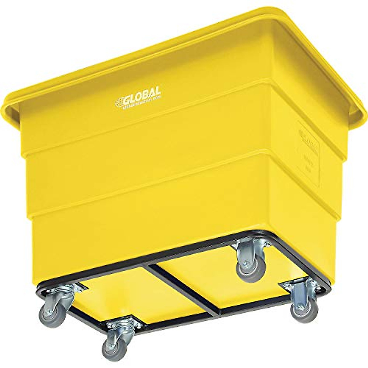Global Industrial 8 Bushel Plastic Bulk Box Truck, Steel Chassis Base, Yellow, 33-3/10"L x 24-3/5"W x 27-2/5"H