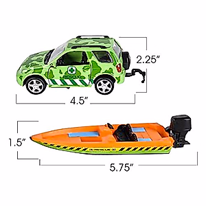 ArtCreativity SUV Toy Car with Trailer and Speedboat Playset for Kids, Interactive Jungle Play Set with Detachable Speed Boat and Opening Doors on 4 x 4 Toy Truck, Best Birthday Gift for Boys & Girls