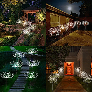 Solar Garden Lights Outdoor Decor, 3 Pack 360 LED Solar Fireworks Lights Waterproof 8 Modes Starburst Lights with Remote, Solar Flower Lights for Pathway Patio Yard Christmas Decorations(Cold White)