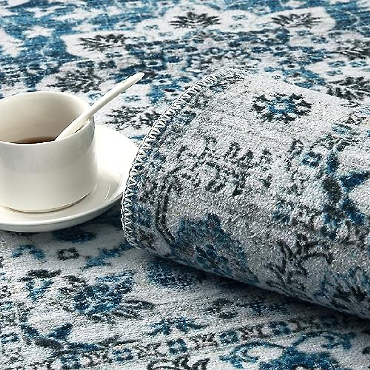 GAOMON Area Rug 8x10 Washable Rug Washable Living Room Rugs Large Medallion Distressed Carpets Indoor Soft Floor Anti Slip Carpet for Under Dining Table Bedroom Farmhouse Home Office,Blue