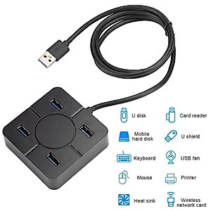 Docking Station, Black USB Hub, Hub, USB3.0 High Speed Transmission for Keyboard U Disk for Mouse Card Reader(Black)