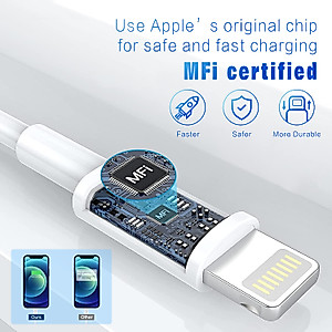 Eettvekd 5Pack(3/3/6/6/10FT) Lightning Cable Fast Charging Cable MFi Certified Original iPhone Charger Cord Compatible for iPhone 14/13 mini/13/12/11 Pro MAX/XR/XS/8/7/Plus/6S/SE/iPad-White