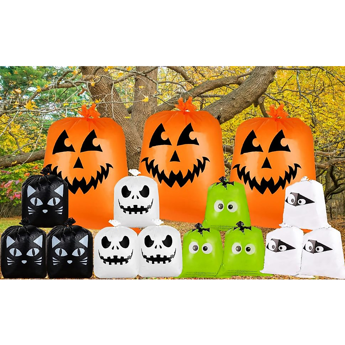 SELPONT igns Halloween Leaf Bags Pumpkin Plastic Lawn and Leaf Bags Decoration - Outdoor Fall Trash Bag Decor Garden Sculpture Outdoor Decoration