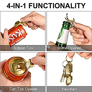 Shotgun Metal Opener, Sturdy Keychain Tool in Gold, Beer Can Opener Bottle Opener, 4 in 1 Tool For Party (Happy Youth)