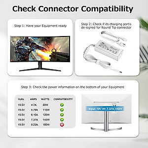 HKY 19V AC Power Adapter compatible with LG V220 V325 V720 V960 XPION 29V940 34UM95 34UC97C 34UM94 34UM94-P 34UM94-PD 34UM95-P 34UM95-PD 34UM95-PE LGUM95 34WN80C 34WN80C-B LCAP31 All-in-one PC Charger