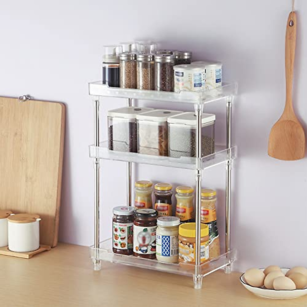 DYNSL Shower Caddy Countertop Acrylic Bathroom Organizer Trays, 3 Tier Standing Bathroom Holder Kitchen Storage Rack for Counter, Shelf for Bathroom, Desktop Makeup Organizer, Office