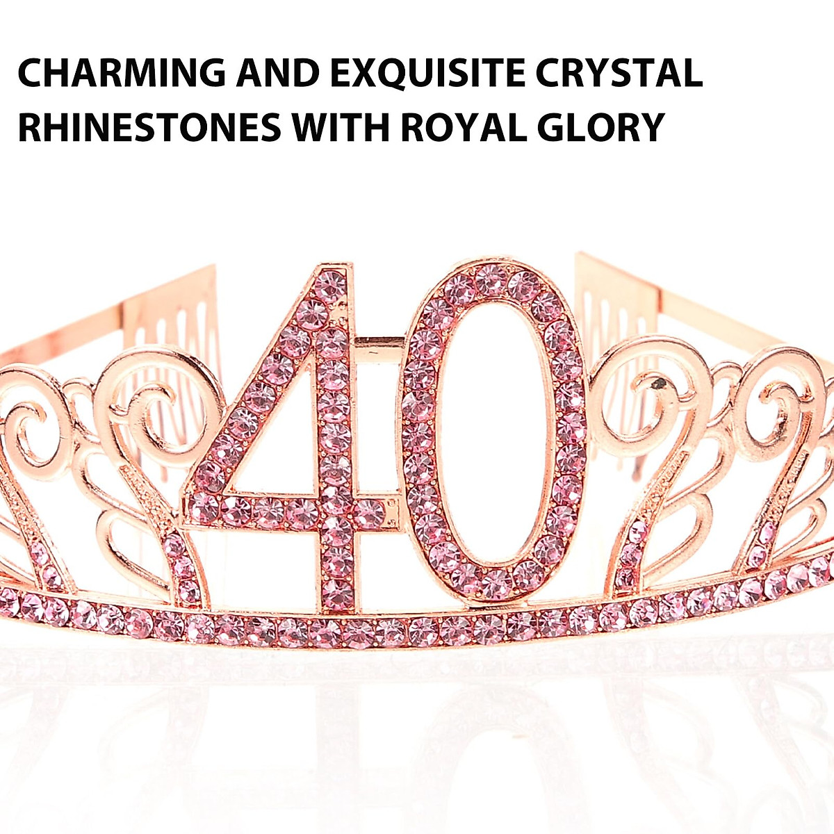 FRCOLOR 40th Birthday Tiara Crystal Rhinestone Crown Princess Crown and Tiaras for Women(Rose Gold)
