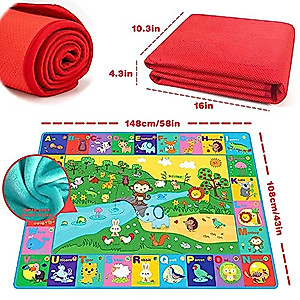 beetoy Baby Play Mats for Floor Crawling Mat Baby Play Rug Foldable Non-Slip Large Super Soft Extra Thick Plush Surface Animal Alphabet Play Mat for Baby (59*44 Inch, 6mm)