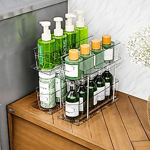 2 Set 2 Tier Bathroom Under Sink Organizers and Storage - 14.8"Deep x 5.1" Width - Suitable as Pantry Drawers Slide Out Shelves,Under Kitchen Sink Organizer,Narrow Pull Out Under Cabinet Organizer