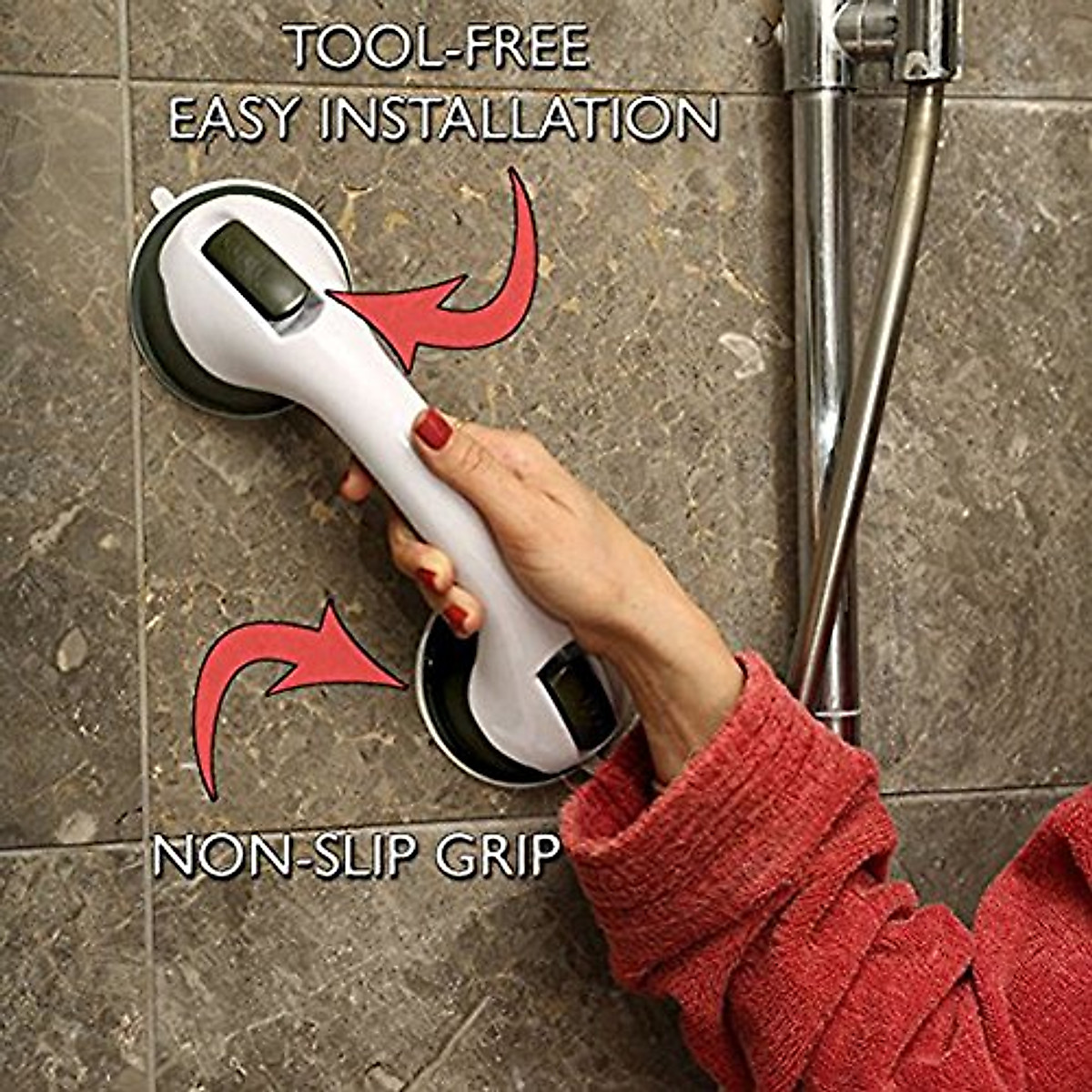 FChome Shower Wall Suction Cup Grab Bars,12 Inches Shower Handle Bar Offers Safe Grip with Strong Hold Suction Cup for Safety Grip Grab in Bathroom,Gray