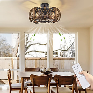 DUJAHMLAND Caged Ceiling Fan with Light, 17 In Ceiling Fan Lights with Remote, Adjustable Black Enclosed Farmhouse Industrial Flush Mount Ceiling Fan for Kitchen Bedroom(Antique 4-Light)