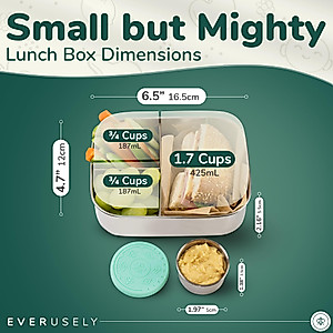 Everusely - Bento Box for Kids - Green, 6.5x4.7 / 27oz - Stainless Steel Lunch Box w/Leakproof Condiment Container - 3 Compartment Snack Box for School, Office Meals - Freezer & Dishwasher Safe
