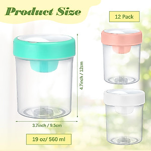 Sliner 12 Pcs 19 oz Plastic Overnight Oats Containers with Lids and Spoons Leakproof Plastic Containers Large Capacity Portable Overnight Oats Jars Oatmeal Cups for Yogurt Salad Cereal Food Storage