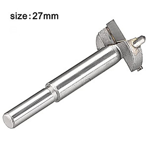 uxcell Forstner Wood Boring Drill Bit 27mm Dia. Hole Saw Carbide Alloy Steel Tip Round Shank Cutting for Hinge Plywood Wood Tool