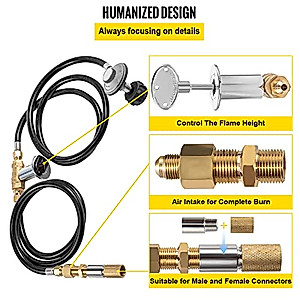 VEVOR Fire Pit Installation Kit, 90K BTU Max Propane Fire Pit Hose Kit, CSA Certified Propane Connection Kit, Gas Mixer Regulator with Adapter Included Air Mixer & Key Valve for Propane Connection