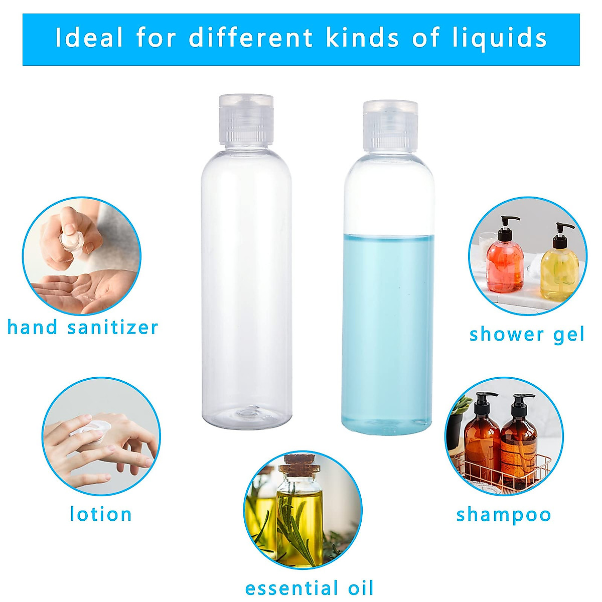 Acrux7 50 Pack 4 oz Plastic Squeeze Bottles with Flip Caps, Clear Refillable Lotion Bottles, Leak Proof Squirt Bottles, Empty Travel Squeeze Bottles for Lotions, Toiletries, Shampoo, Liquid, Creams