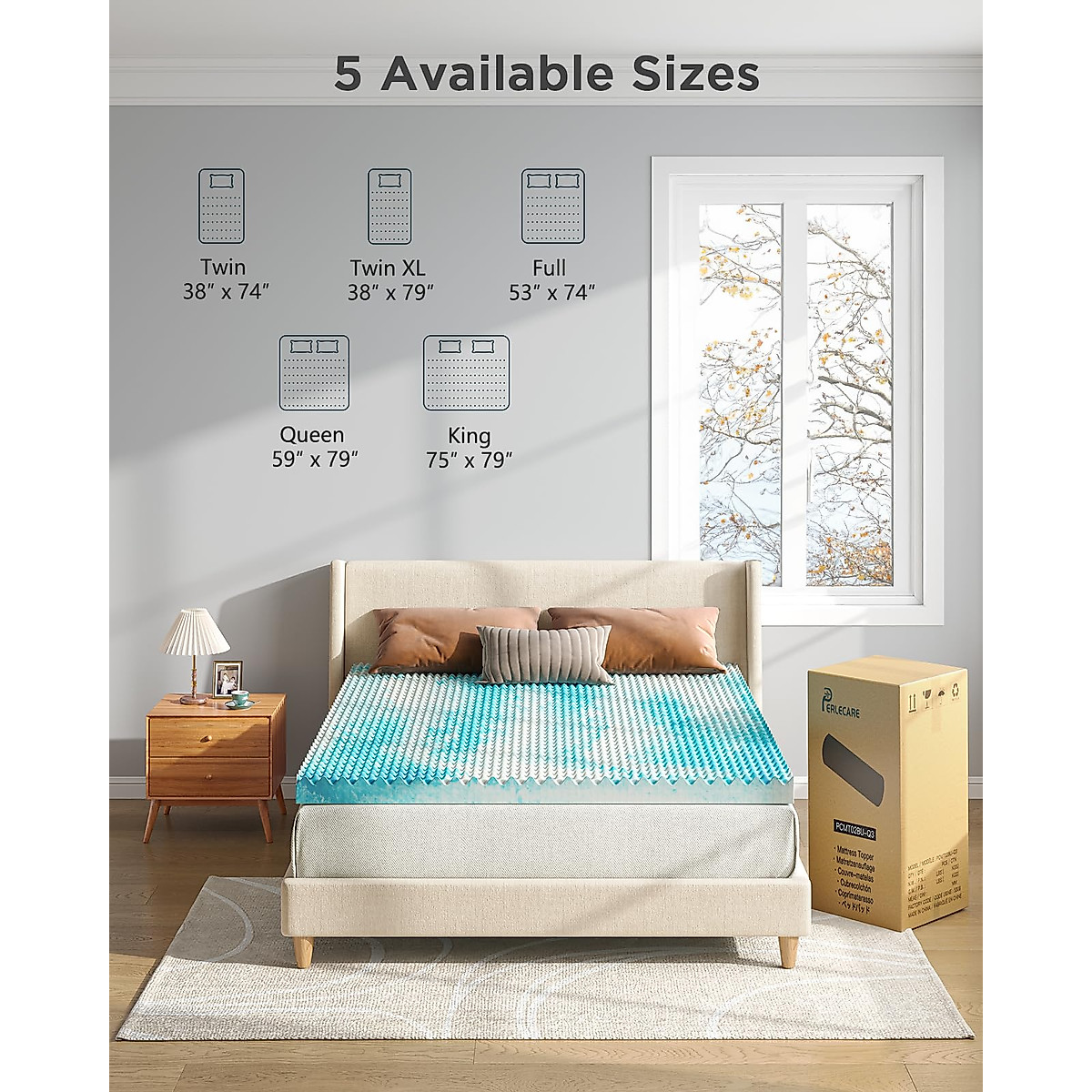 PERLECARE 3-Inch Twin Egg Crate Memory Foam Mattress Topper for Pressure Relief, Cooling Mattress Topper Twin, Gel Infused & Ventilated Design, CertiPUR-US Certified Twin Bed Topper, Blue, PCMT02BU-T3