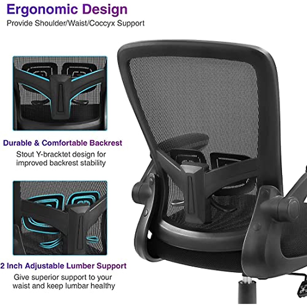 Office Chair Clearance, Ergonomic Desk Chair with Adjustable Height, Lumbar Support, High Back Mesh Computer Chair with Flip up Armrests, Task Chairs for Home Office - 300lb Executive Chair