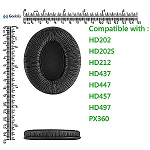 Geekria QuickFit Replacement Ear Pads for Sennheiser HD202, HD202S, HD212, HD437, HD447, PX360, HD203, HD212-Pro, EH150, EH250, HD62-TV Headphones Earpads, Headset Ear Cushion Repair Parts (Black)