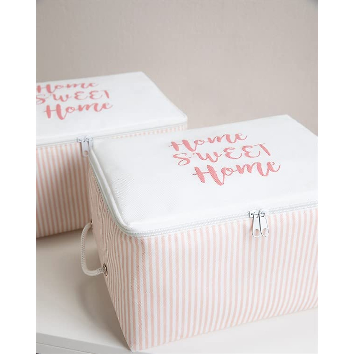 4 Pack Pink Storage Bags for Bedroom, Clothes and Blanket Organizer, Double Zipper Organization Bag, Foldable Fabric Boxes for Laundry Room, Large Capacity Comforter Storage Bag