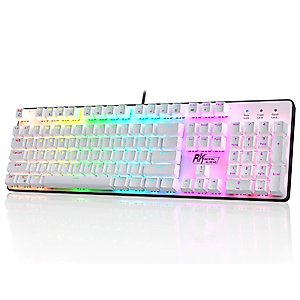 RK ROYAL KLUDGE RK920 Full Size Mechanical Keyboard, Rainbow Backlit Gaming Keyboard, 104 Keys Wired Mechanical Keyboard with Number Pad, Quite Red Switch