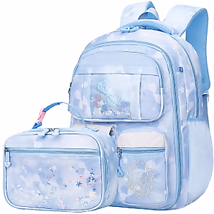 Wraifa Backpack For Girls, Preschool Girl Backpacks Kindergarten Bookbags Elementary Cute School Bags Set with Lunch Bag (Small, Heart Purple)