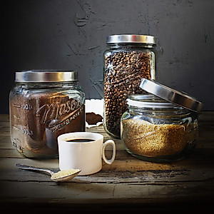 Mason Craft & More Airtight Kitchen Food Storage Clear Glass Pop Up Lid Canister, 3 Piece Pop Up Graduated Canister Set (1.6L, 2.75L, and 4.6L)