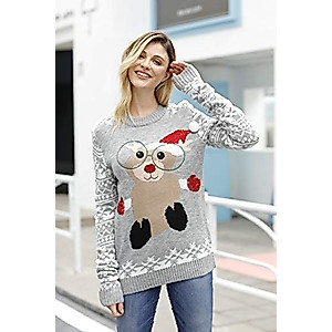Viottiset Women's Ugly Christmas Xmas Pullover Knitted Sweater Grey Funny Squirrel M