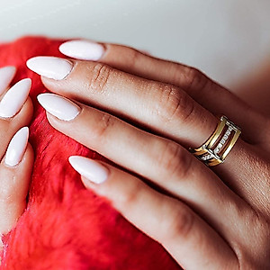 CIUNOFOR 14K Gold Plated Ring Simulated Diamond CZ Cocktail Rings for Women and Men Gold Statement RingsWide Bands Parallel Bar Ring Unisex Customized Personalized (7)