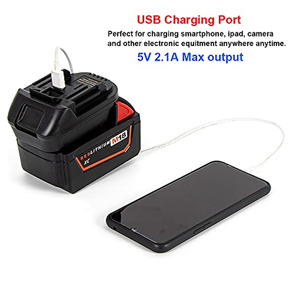 Battery Adapter for Makita 18V Lithium-Ion Cordless Tools, Convert for Milwaukee M18 18V or Dewalt 18V 20V Lithium Battery to Makita 18-Volt BL1830 BL1850 LXT Battery Converter, w/USB Charge Port