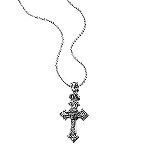 COOLSTEELANDBEYOND Stainless Steel Vintage Crown Lion Head Cross Pendant Necklace for Men Women, 30 inches Ball Chain