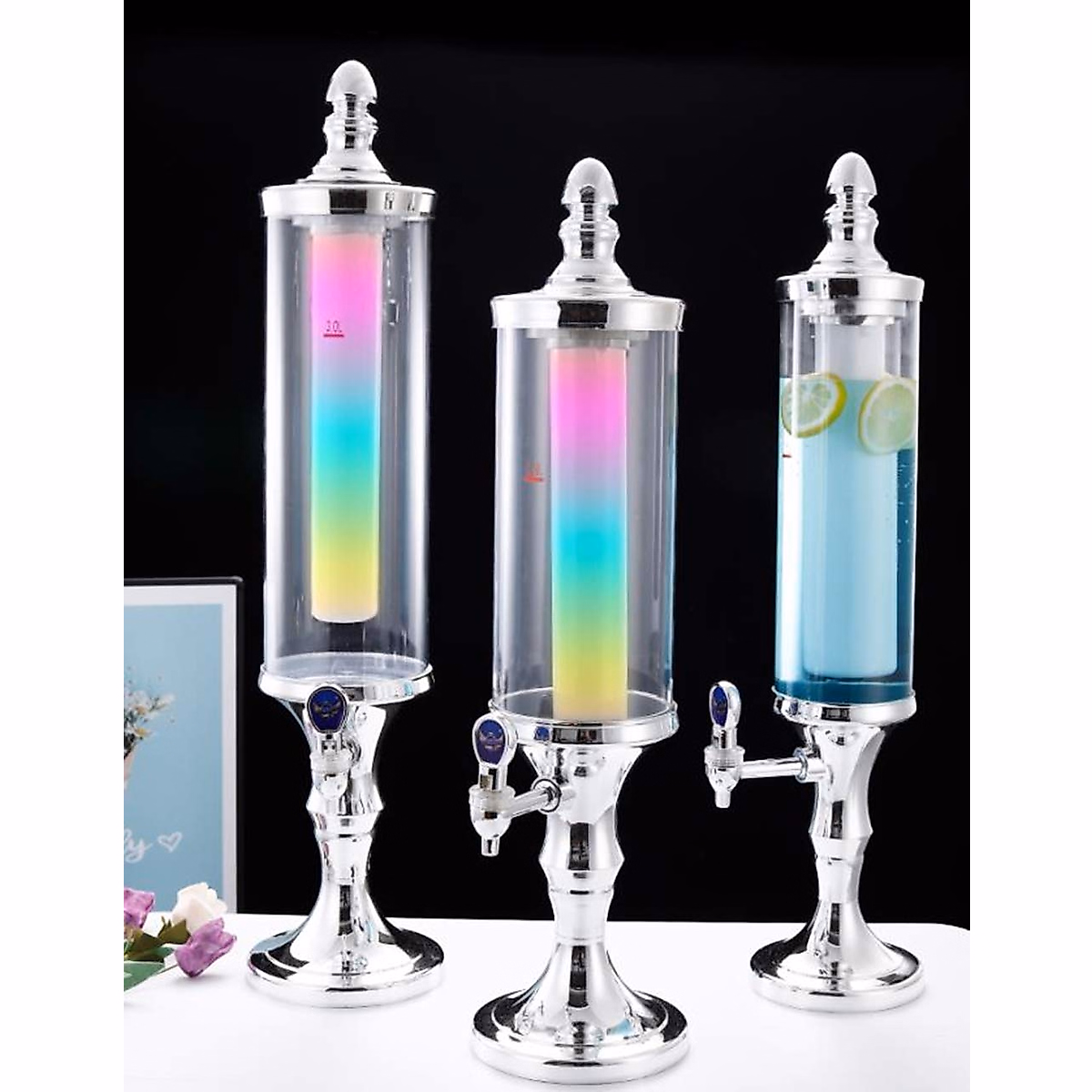 NOMAL Tabletop Wine Beer Tower Beverage Juice Dispenser with LED Colorful Shinning Lights for Bar Party Restaurant KTV Barbecue Restaurant (Silver,1.5L)