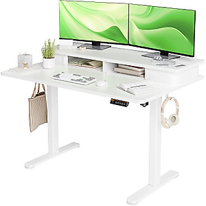 Claiks Standing Desk with Roller Shutter Door, Electric Standing Desk Adjustable Height, Adjustable Standing Desk with Storage Shelves, 48 Inch White