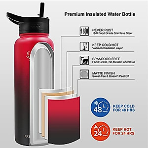 NATURE PIONEOR Insulated Water Bottles with Paracord Handle - 24/32/40/64 oz Vacuum Sports Wide Mouth Water Bottle with 3 Lids, Leak Proof Stainless Steel Keeps Hot and Cold