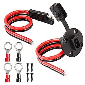 CERRXIAN 0.3m 10awg SAE Mount Panel Solar Socket Sidewall Port Cable & 0.3m 10awg SAE 2 PIN Connector Extension Cable with O Ring(2-Pack)(1a-2a)