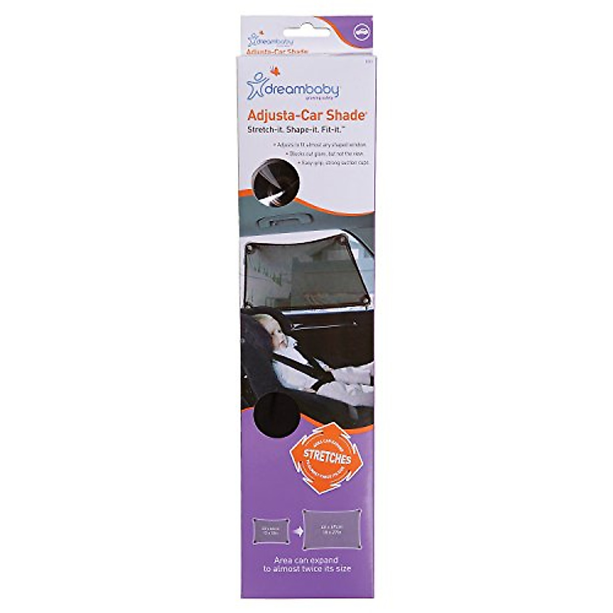 Dreambaby Adjusta-Car Stretch-It Shape-It Fit-It Door Window Sun Visor Cover Screen Shade Cling UV Ray Protection (1 Pack)